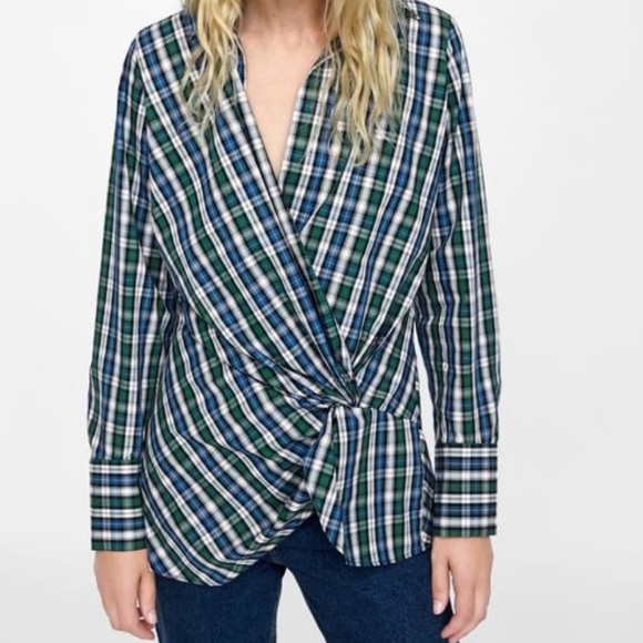 Zara | Tops | Nwt Zara Size S Draped Plaid Crossover Shirt | Poshmark